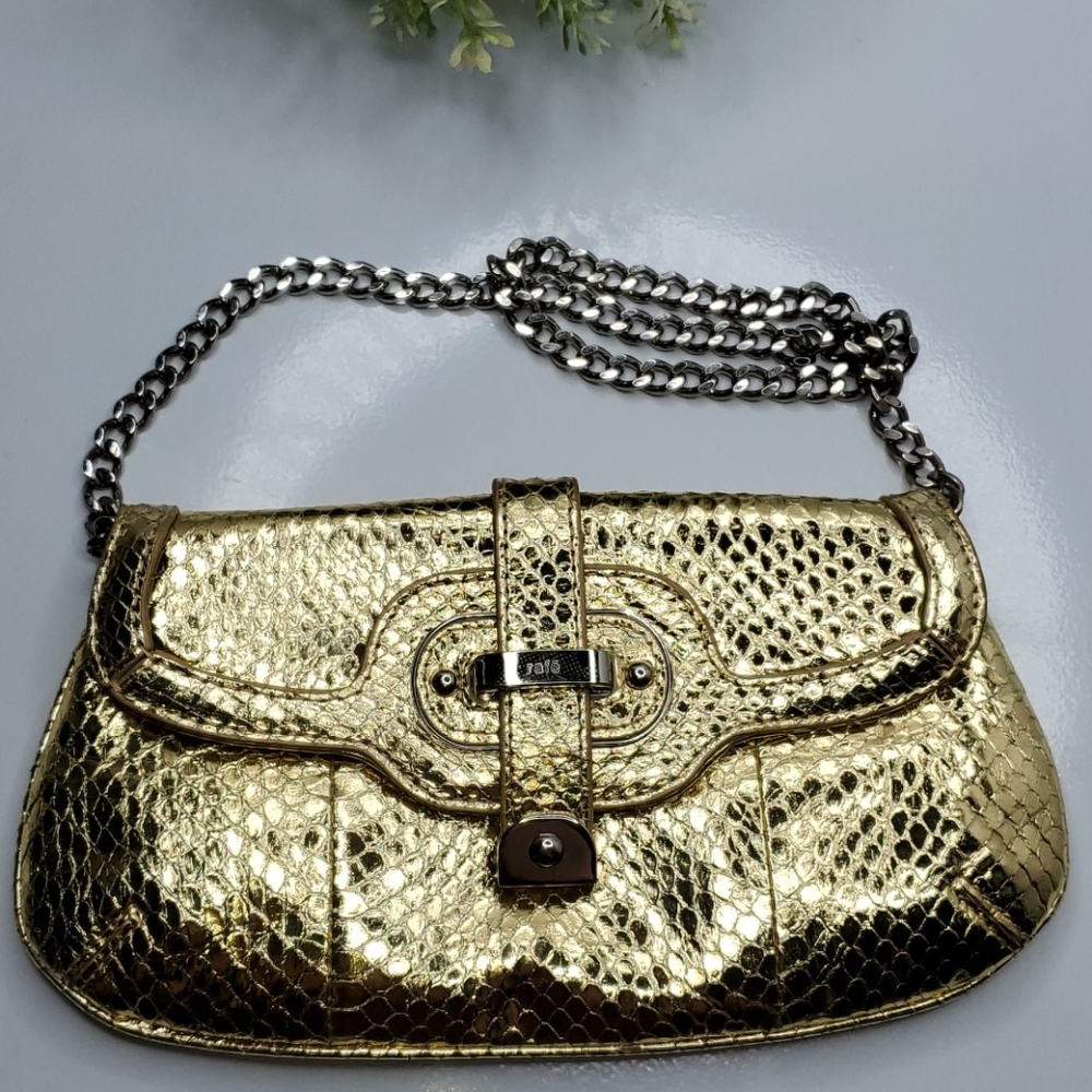 Raf New York Gold Embossed Snake Skin Chain Bag - Gem